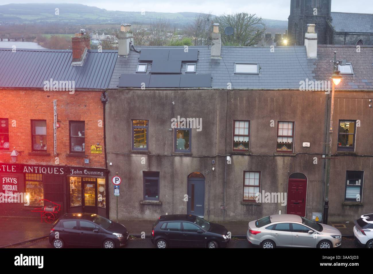 Castle street in Limerick at dusk in winter seen from King John’s ...