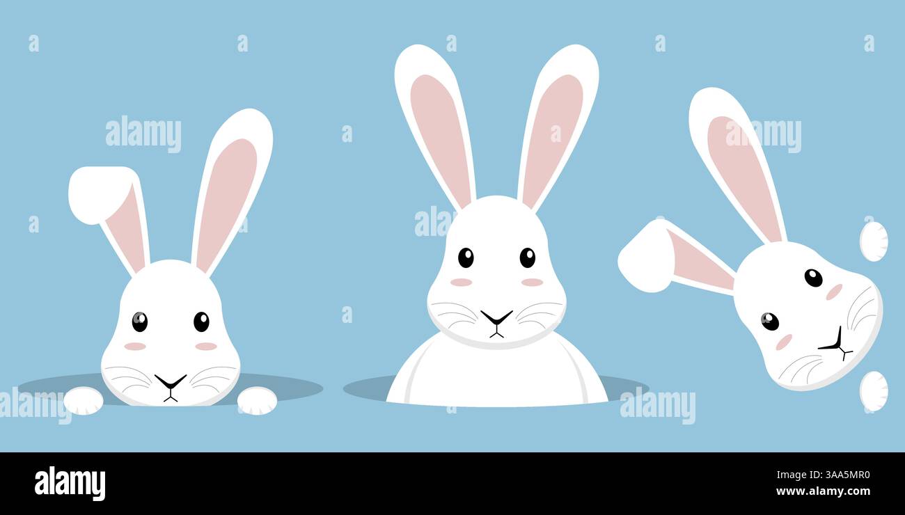 Three extremely adorable cartoon bunnies are playfully peeking out in a ...