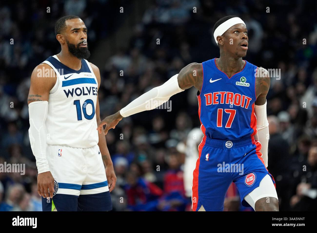 Minnesota Timberwolves guard Mike Conley (10) and Detroit Pistons guard ...