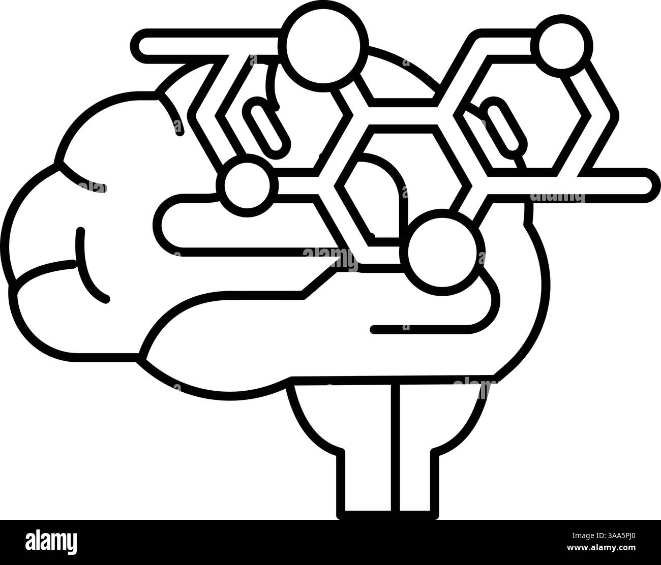 A brain is holding a molecule in its hand. Concept of the brain being ...
