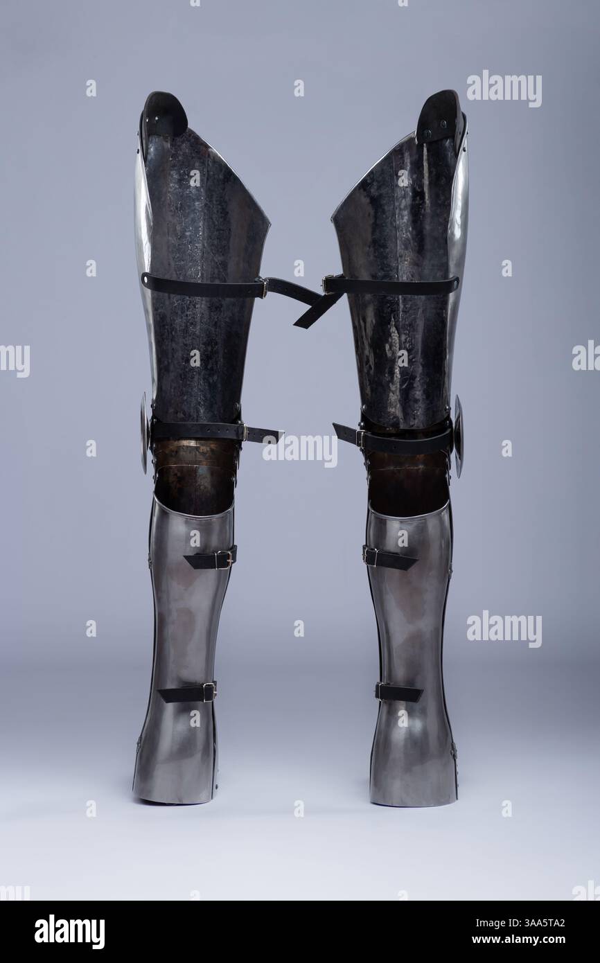 Medieval Steel Greaves for Knights. Full leg metal armor with knee and ...