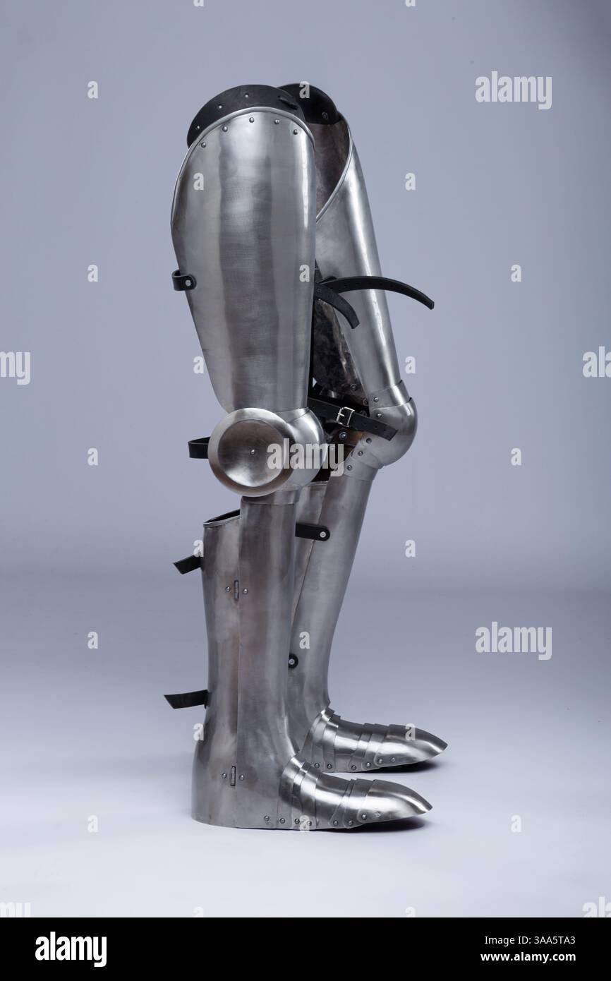Medieval Steel Greaves for Knights. Full leg metal armor with knee and ...