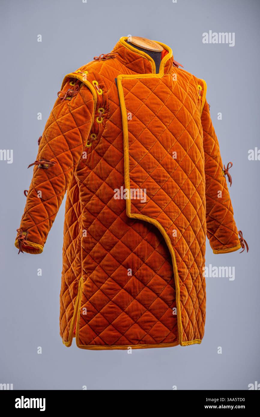 Orange Medieval Gambeson with Detailed Construction. Quilted armor ...