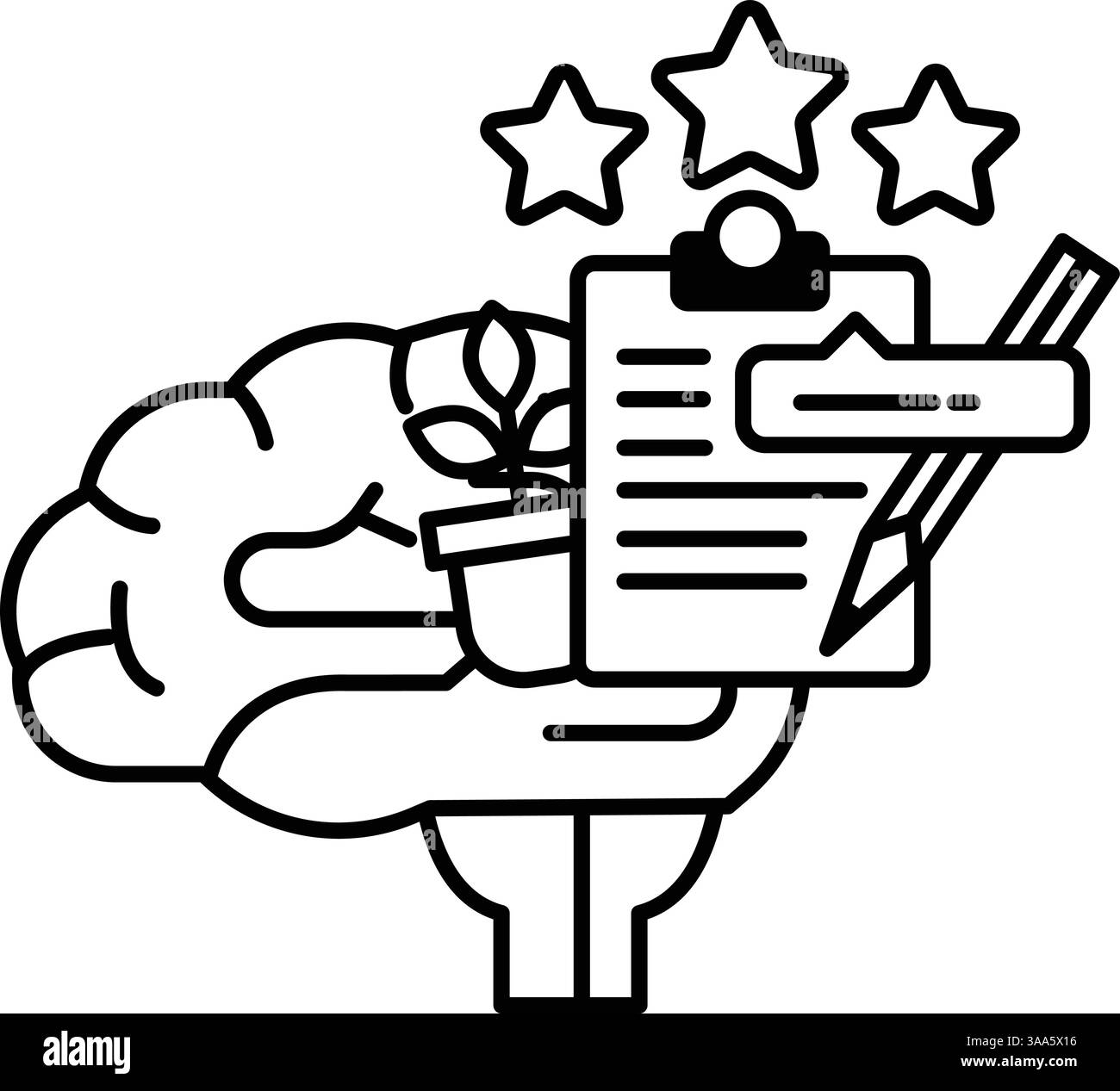 A brain holding a clipboard with a pencil and a plant Stock Vector ...