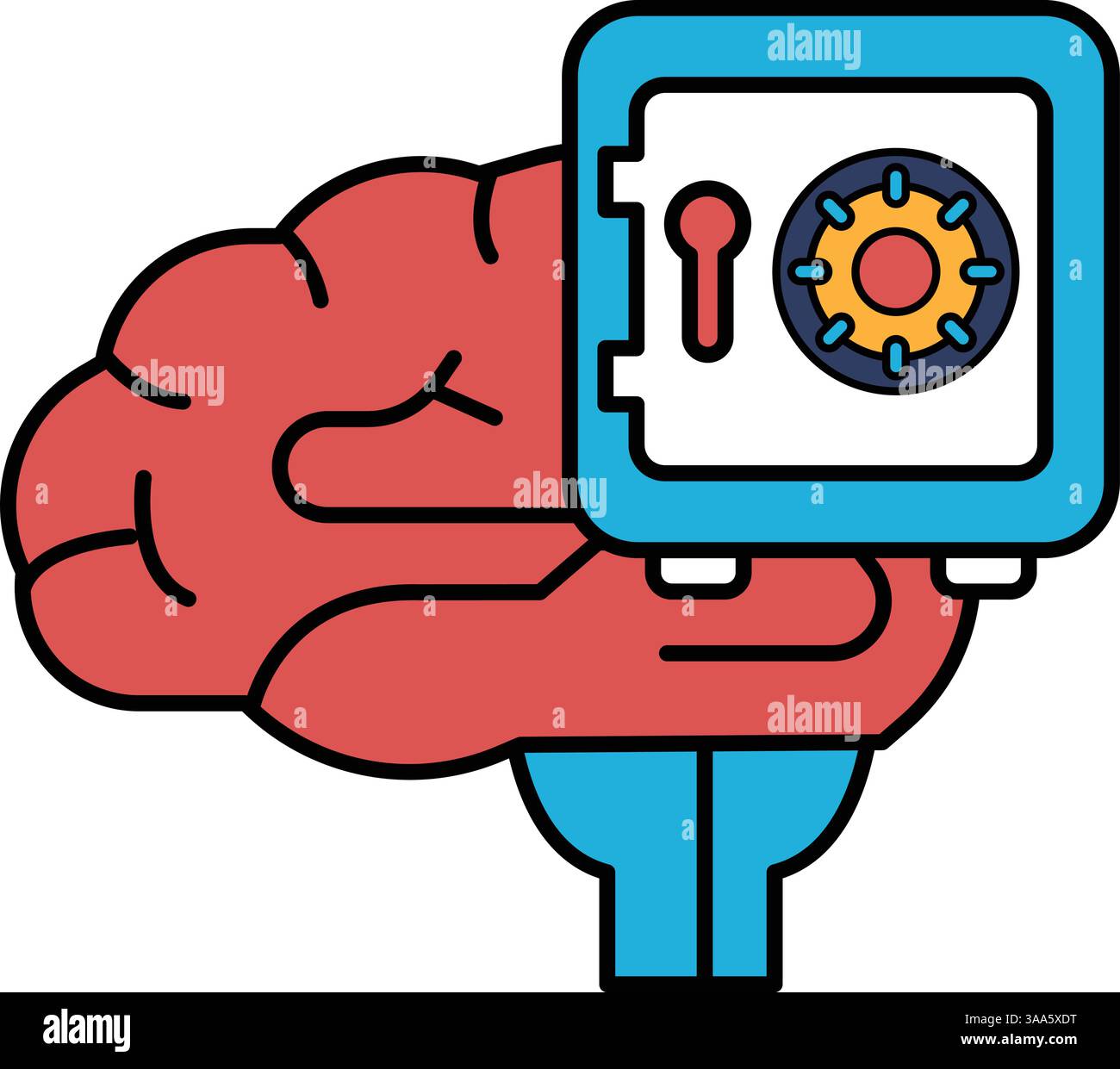 A brain is holding a key to a safe. The safe is blue and red Stock ...