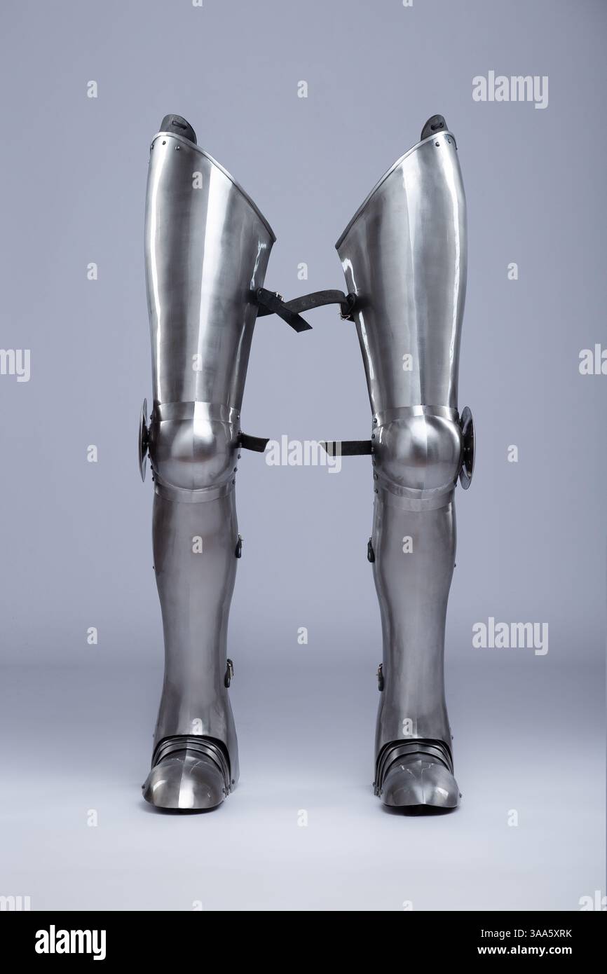 Medieval Steel Greaves for Knights. Full leg metal armor with knee and ...
