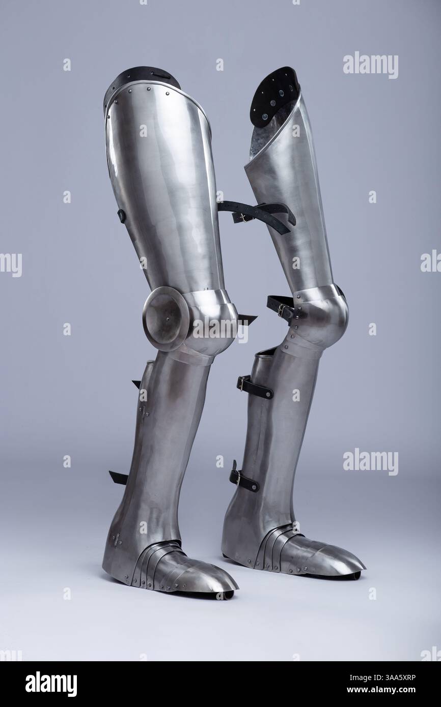 Medieval Steel Greaves for Knights. Full leg metal armor with knee and ...