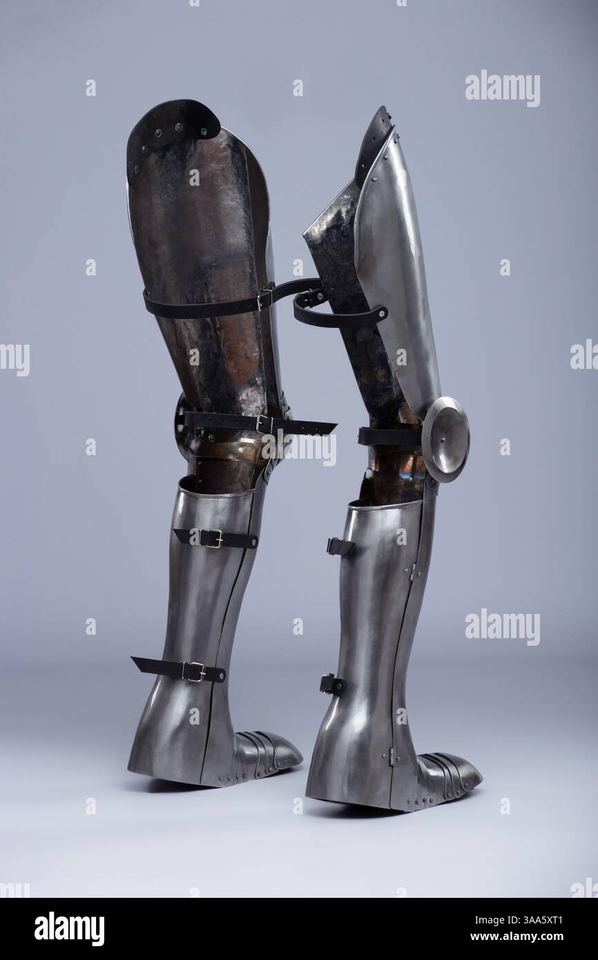 Medieval Steel Greaves for Knights. Full leg metal armor with knee and ...