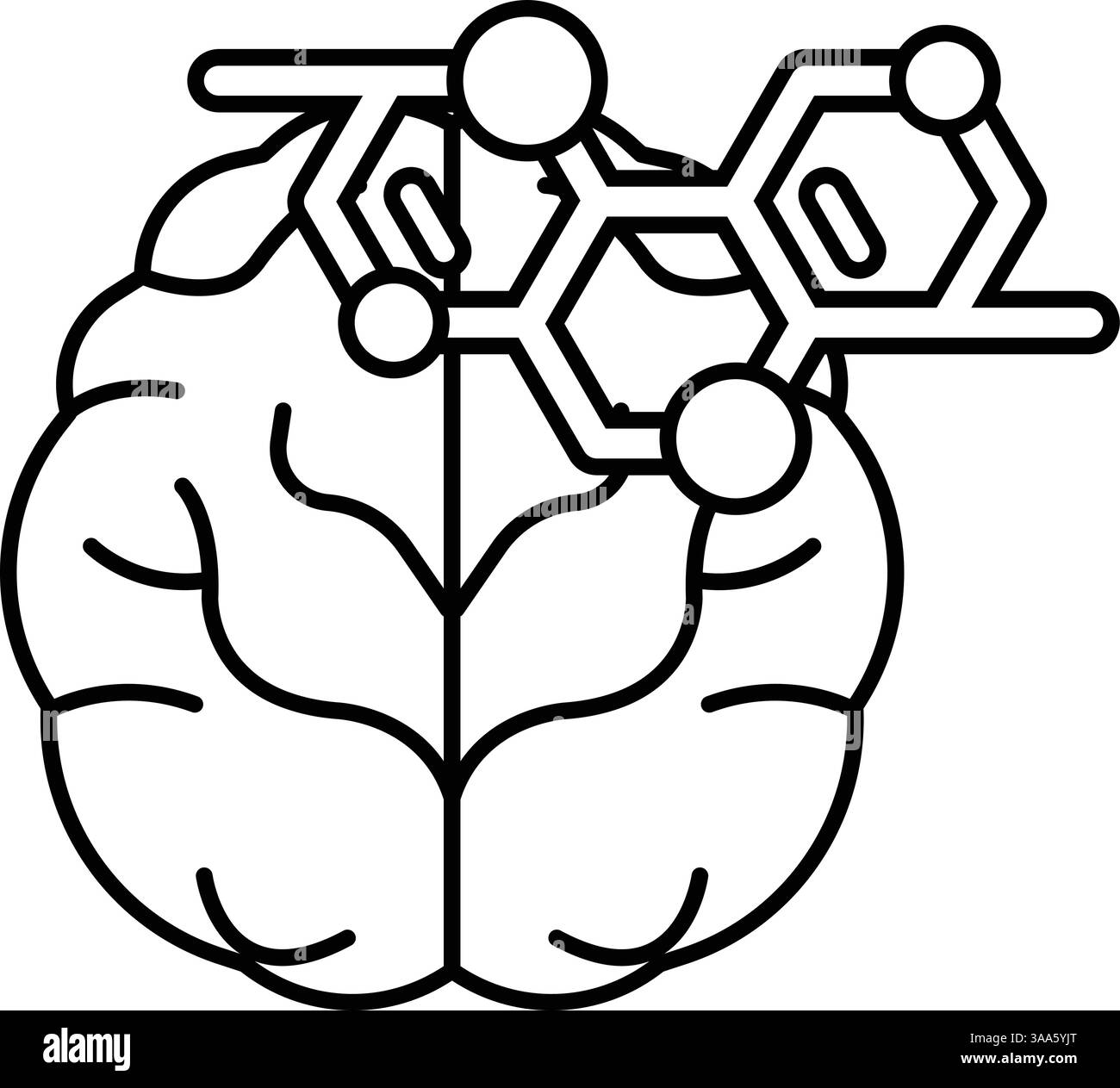 A brain is holding a molecule in its hand. Concept of the brain being ...