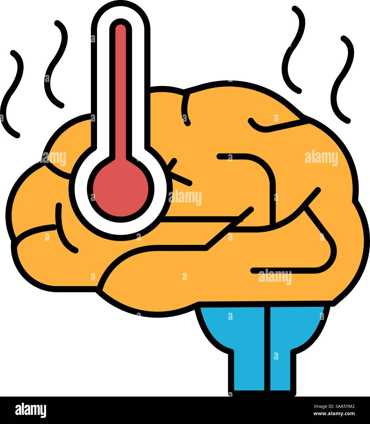 A brain with a red and orange thermometer on it. The brain is hot and ...