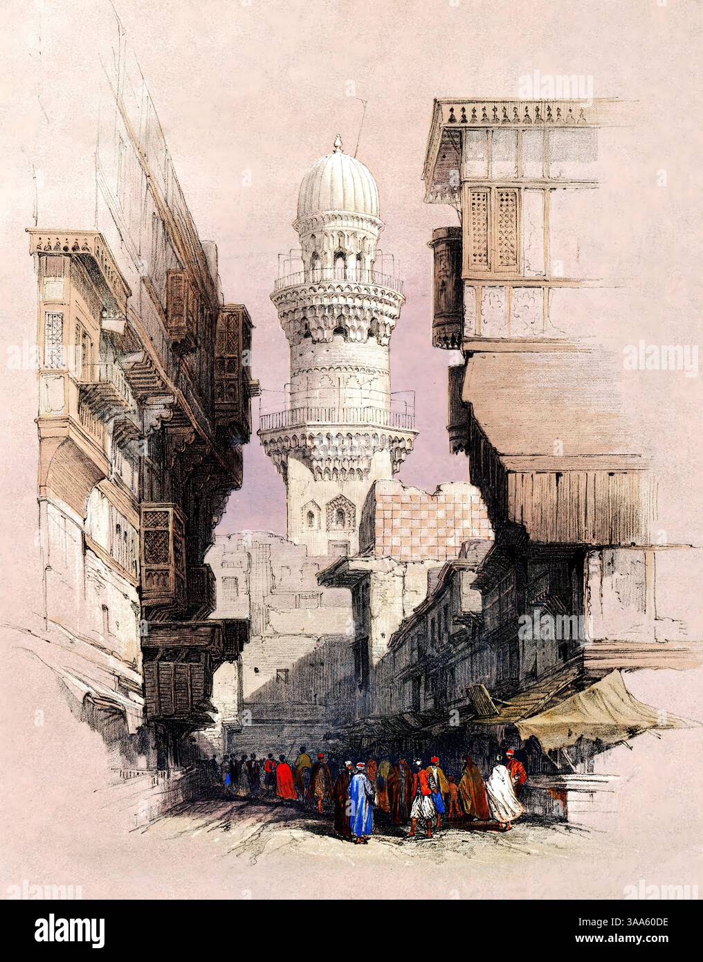 David Roberts – Street Scene in Cairo, 19th Century Orientalist Illustration, Historic Egyptian ...