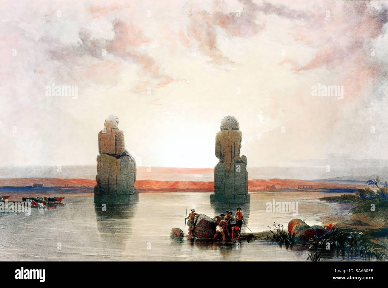 Statues of Memnon at Thebes during the Inundation by David Roberts ...