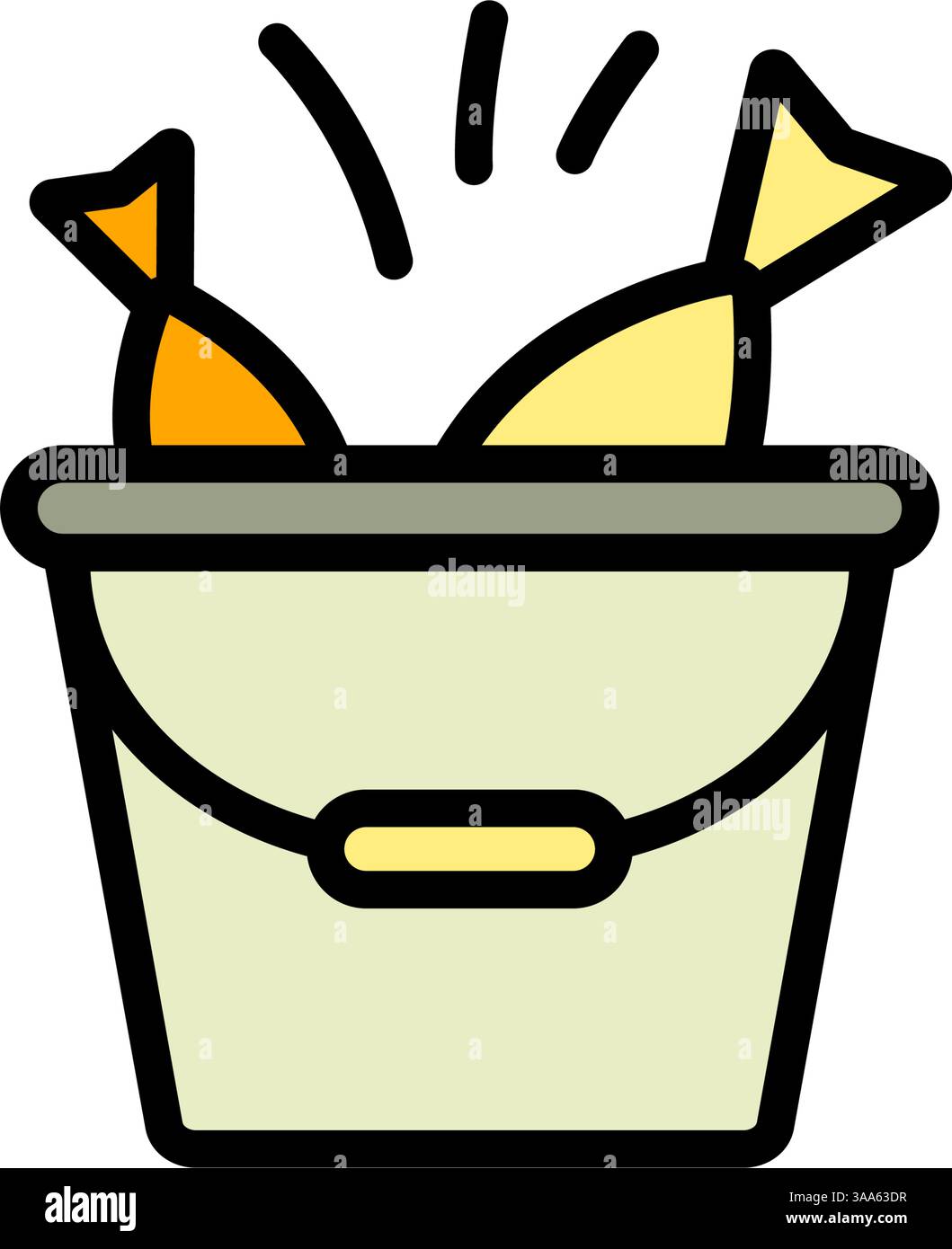 Fish in bucket color icon. Fishing symbol. Full bucket of fish sign on ...