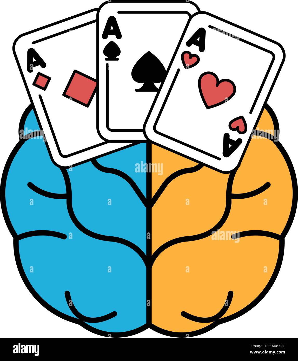 A brain with two heads and three playing cards on it Stock Vector Image ...