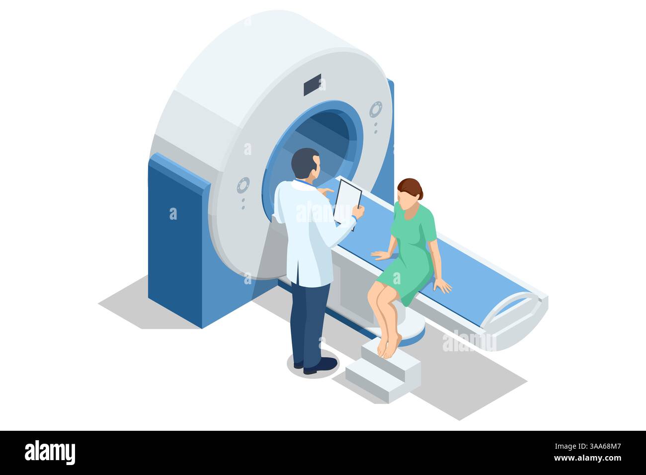 Isometric vector illustration of MRI consultation, a female patient ...