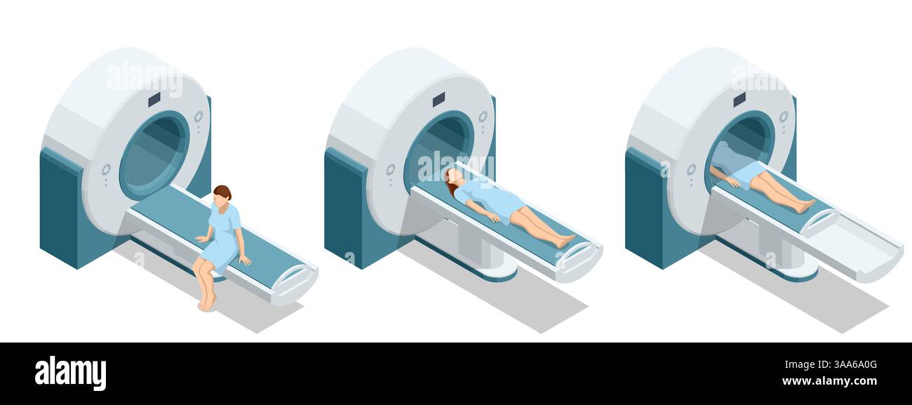 Isometric vector illustration of MRI consultation, a female patient ...