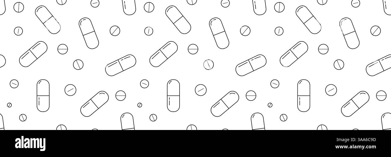 Medical pills seamless pattern. Outline pills background. Pills and ...