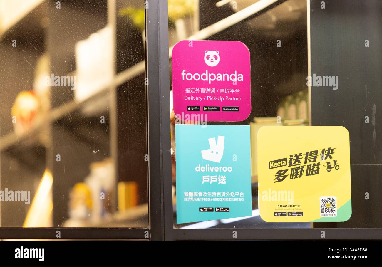 Hong Kong -March 31 2025: the label of Deliveroo HK, Foodpanda and ...