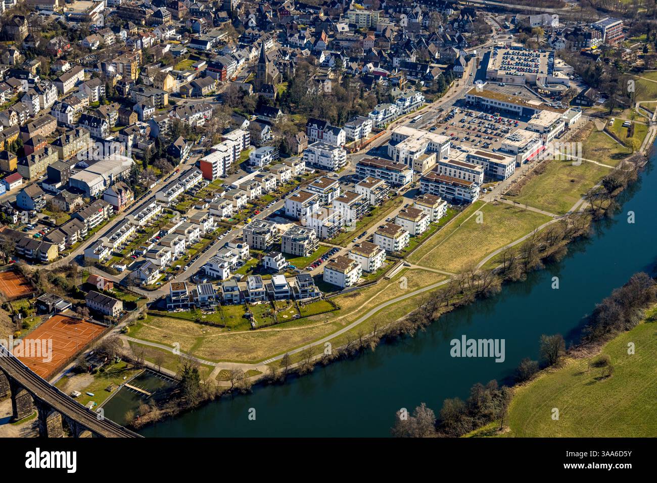 Luftbild, Quartier Ruhr-Aue mit Fluss Ruhr, Herdecke, Ruhrgebiet ...