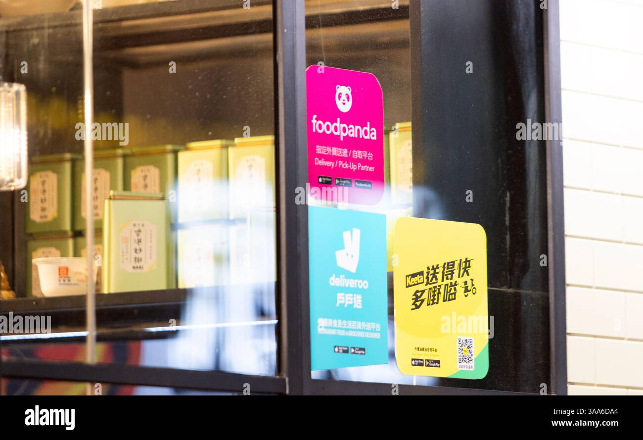 Hong Kong -March 31 2025: the label of Deliveroo HK, Foodpanda and ...