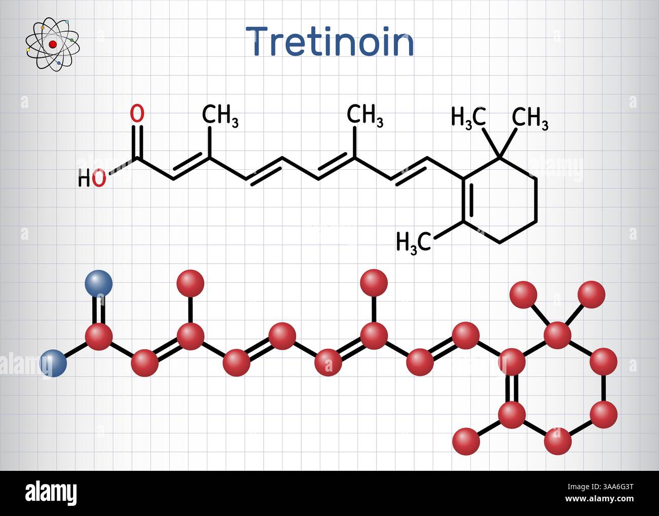 Tretinoin, ATRA molecule. All-trans retinoic acid used in dermatology ...