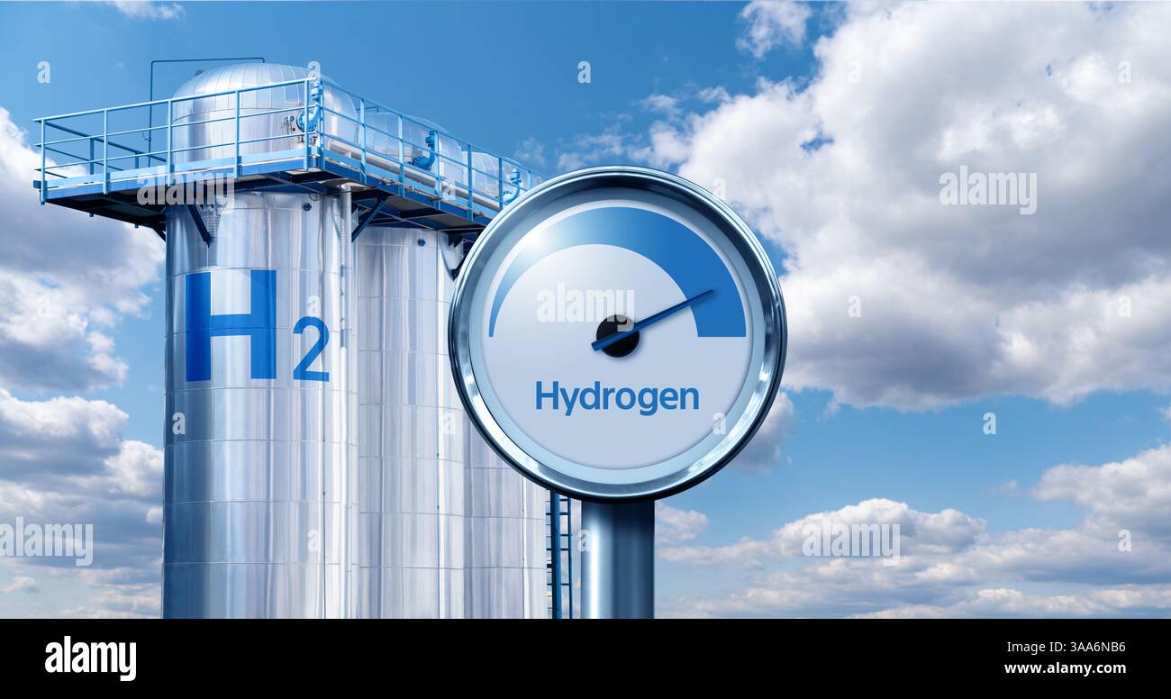 Hydrogen factory with energy storage concept Stock Photo - Alamy