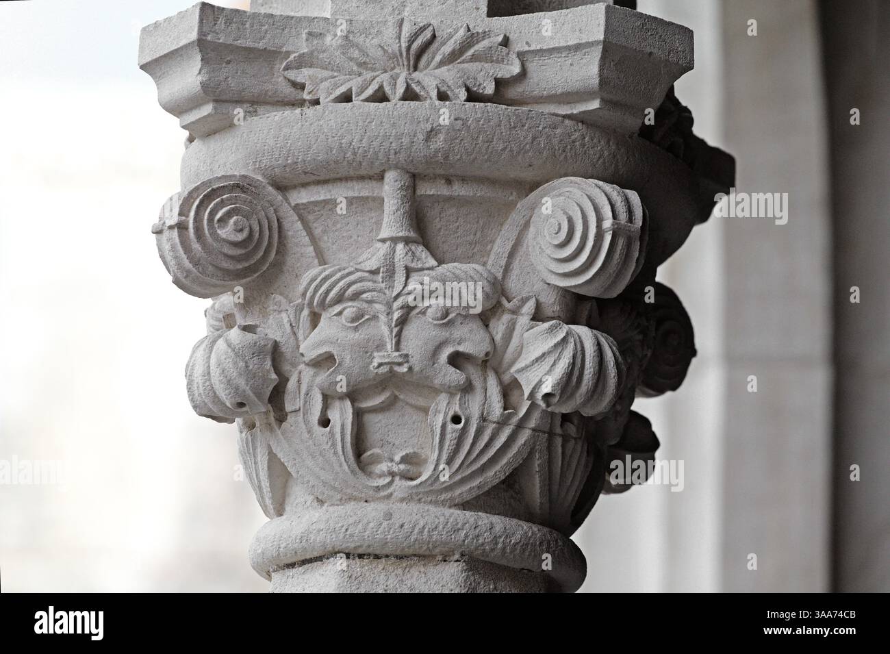 Intricate stonework adorns a column at Monastery Santa Maria Stock ...