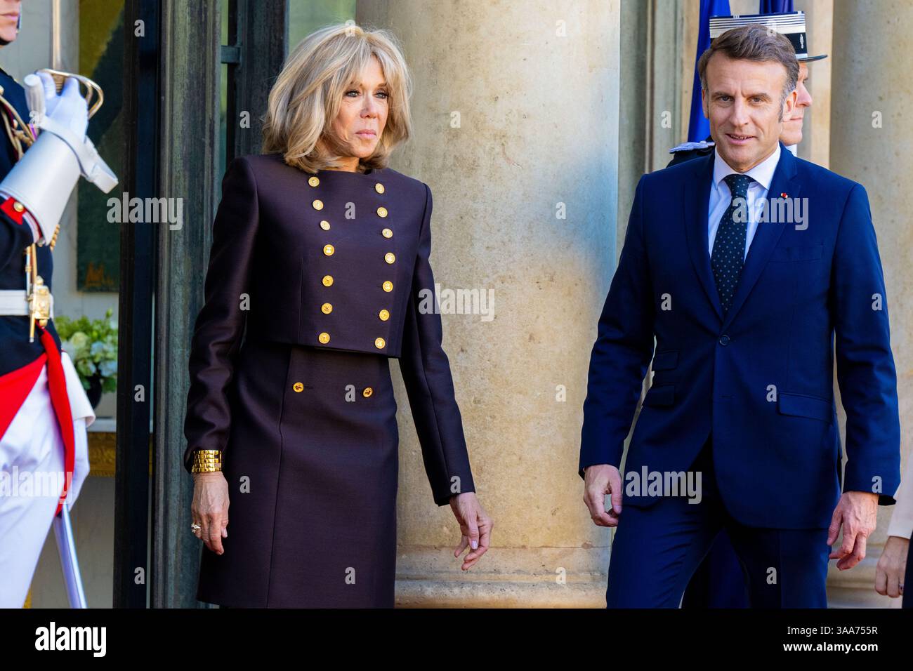 Paris, France. 31st Mar, 2025. President Emmanuel Macron, Brigitte ...