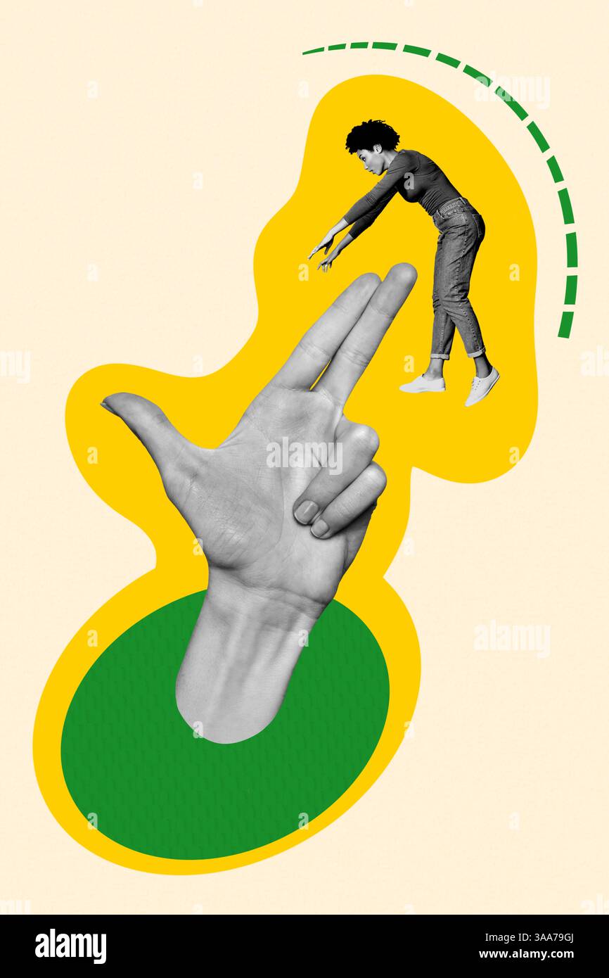 3D photo collage template trend artwork composite of symbol big hand ...