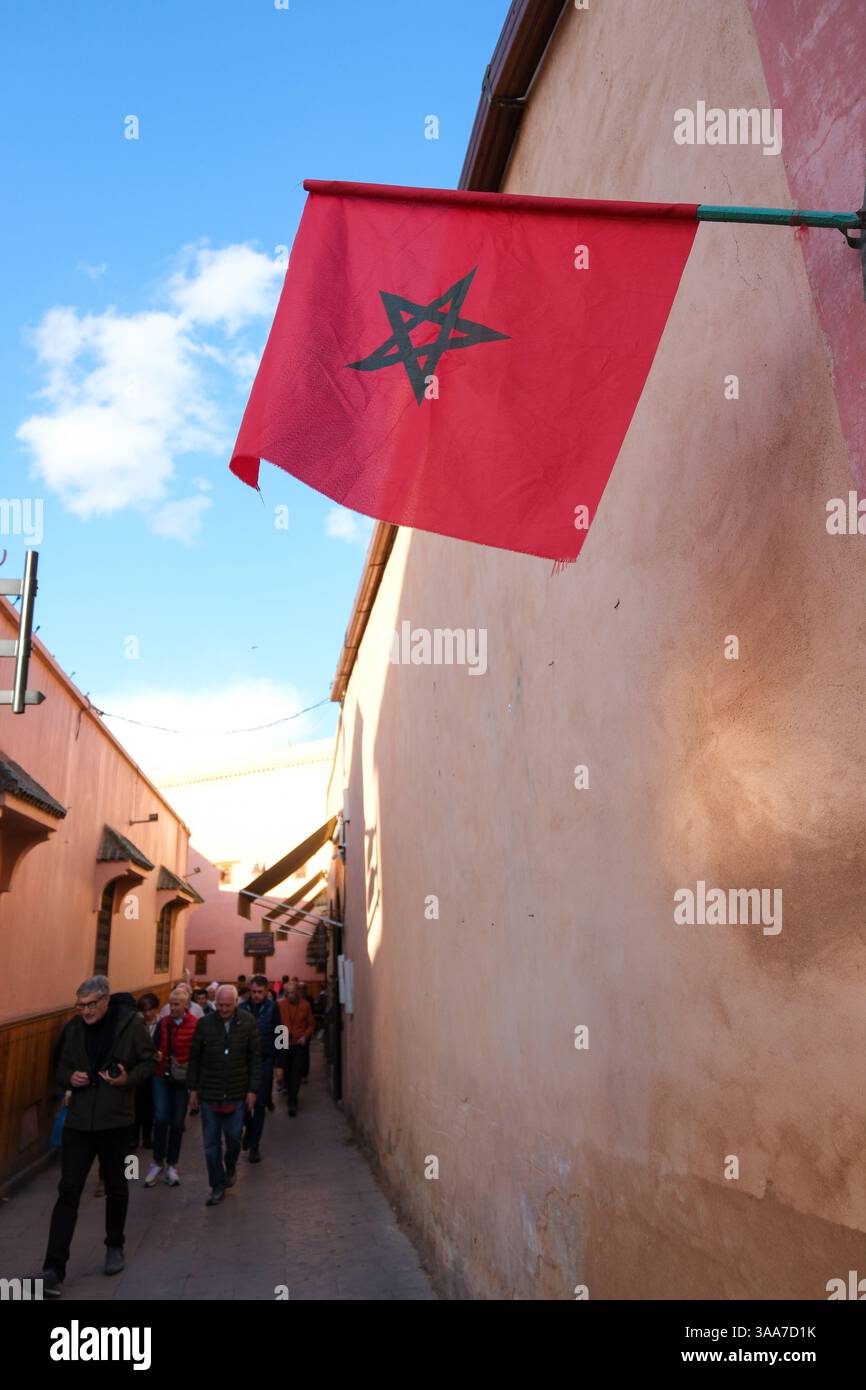 30 DEC 2024 - Marrakech, Morocco - The Moroccan Flag flying in the ...