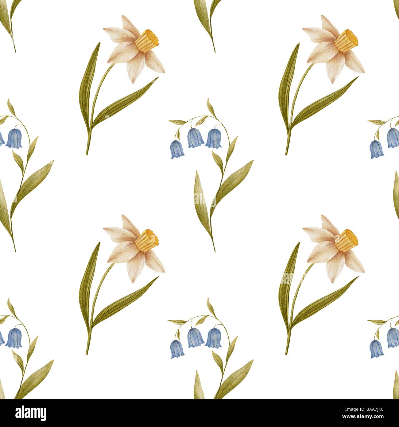 Hand drawn seamless pattern with watercolor spring flowers illustration ...