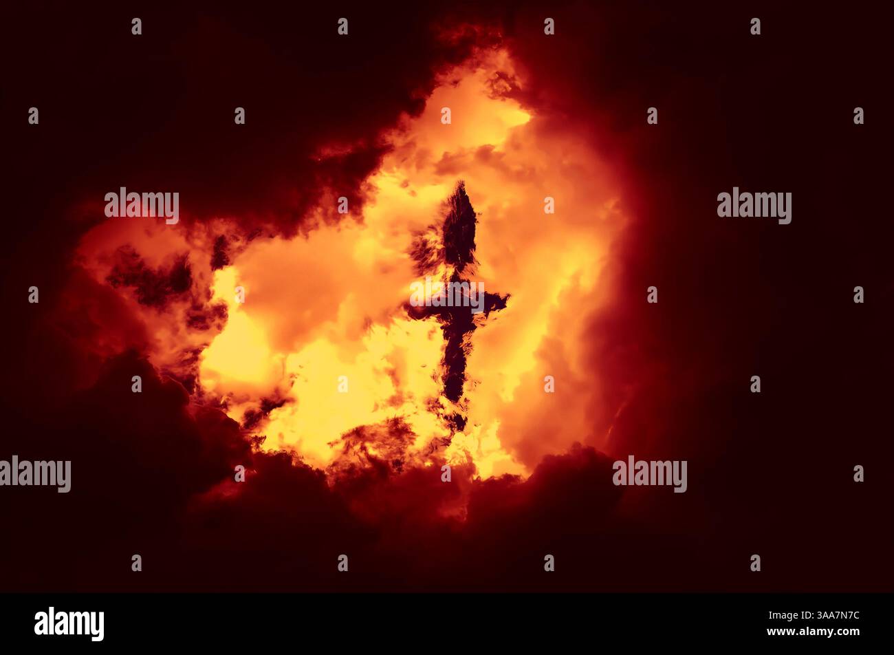 Cross Shape in the Dark and Red Storm Clouds Stock Photo - Alamy