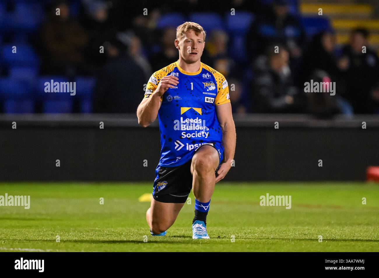WARRINGTON, ENGLAND - 28 MARCH 2025: Lachie Miller of Leeds Rhinos ...
