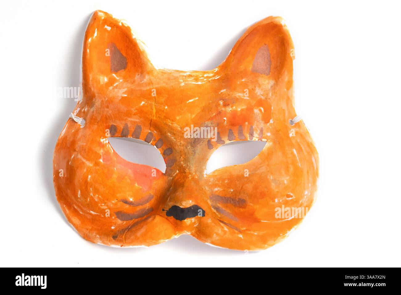 Orange carnival fox mask highlighted on white background, Halloween ...