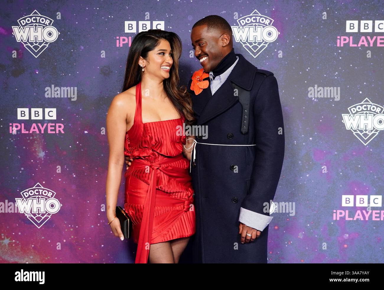 Varada Sethu (left) and Ncuti Gatwa attending the premiere of Doctor Who season two, at the ...