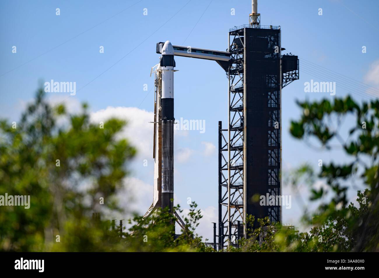 March 31, 2025, Merritt Island, Florida, USA: A SpaceX Falcon 9 rocket with the Crew Dragon ...