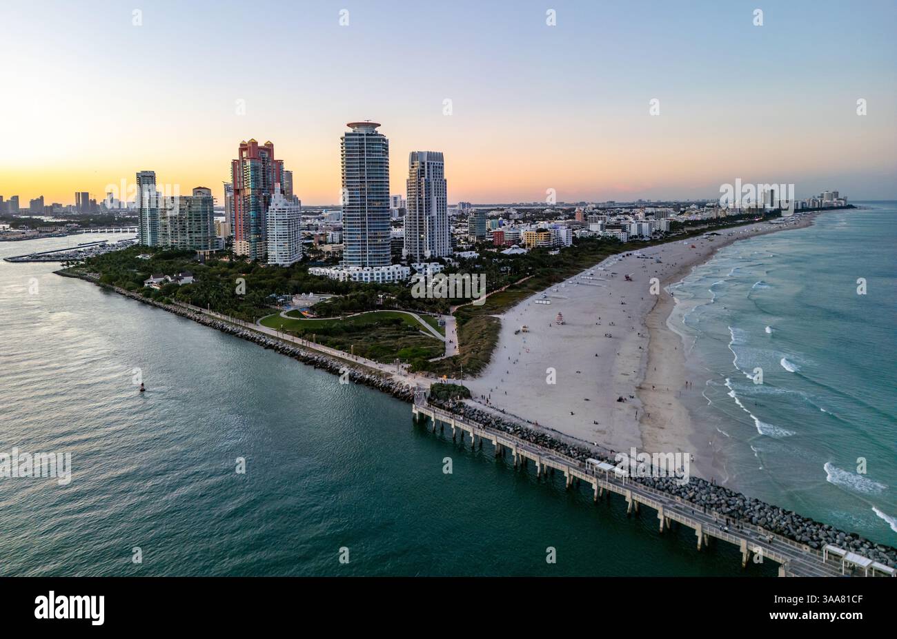 Miami Beach aerial drone view with skyline. Miami from above. Miamis ...