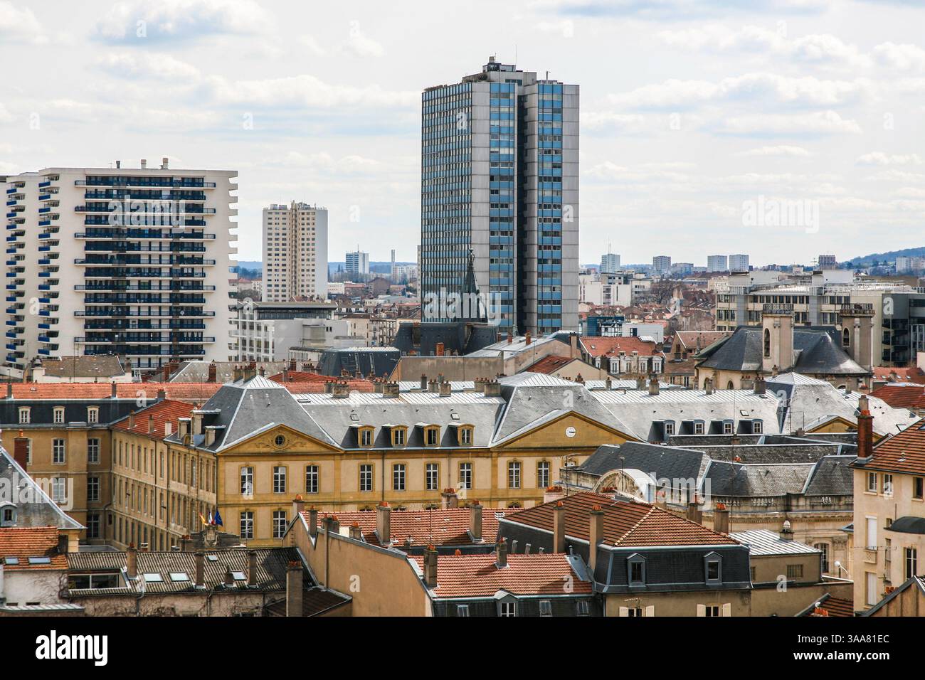 A city skyline of Nancy in France with a tall building in the middle ...