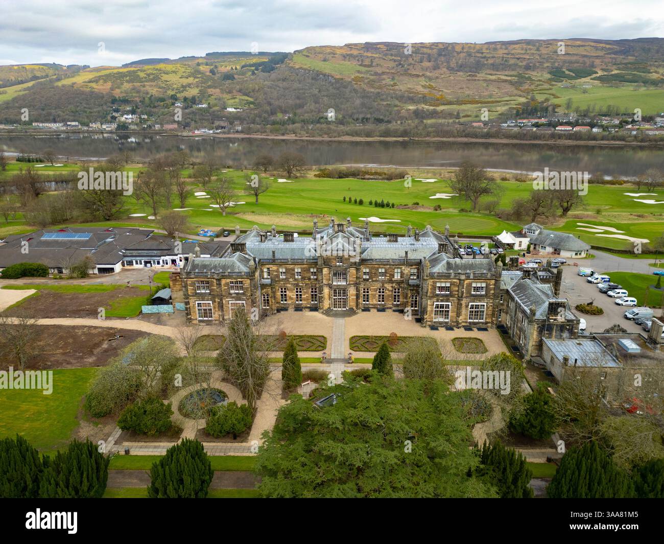 Aerial view of Marr Hall Golf & Spa Resort beside River Clyde at ...