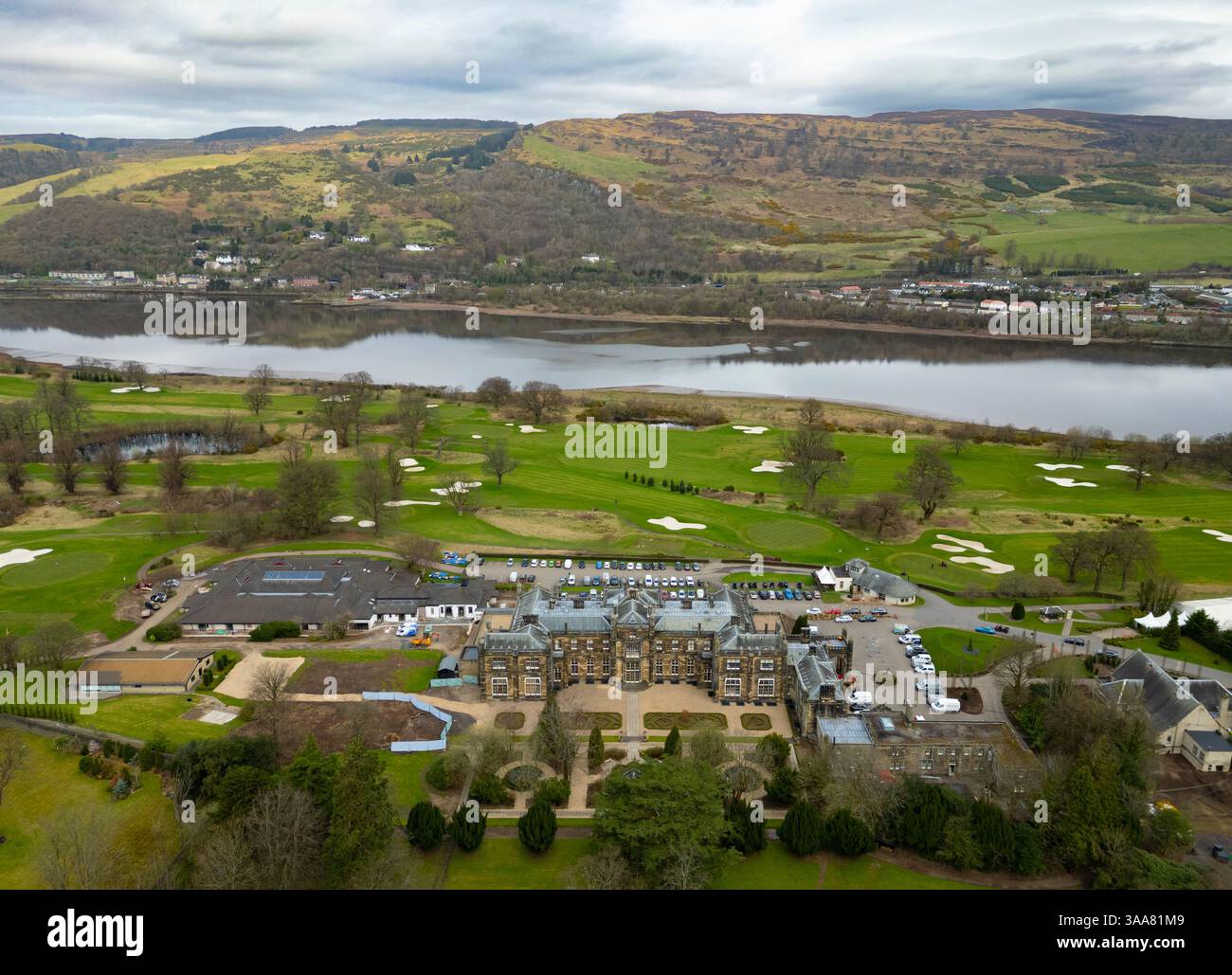 Aerial view of Marr Hall Golf & Spa Resort beside River Clyde at ...