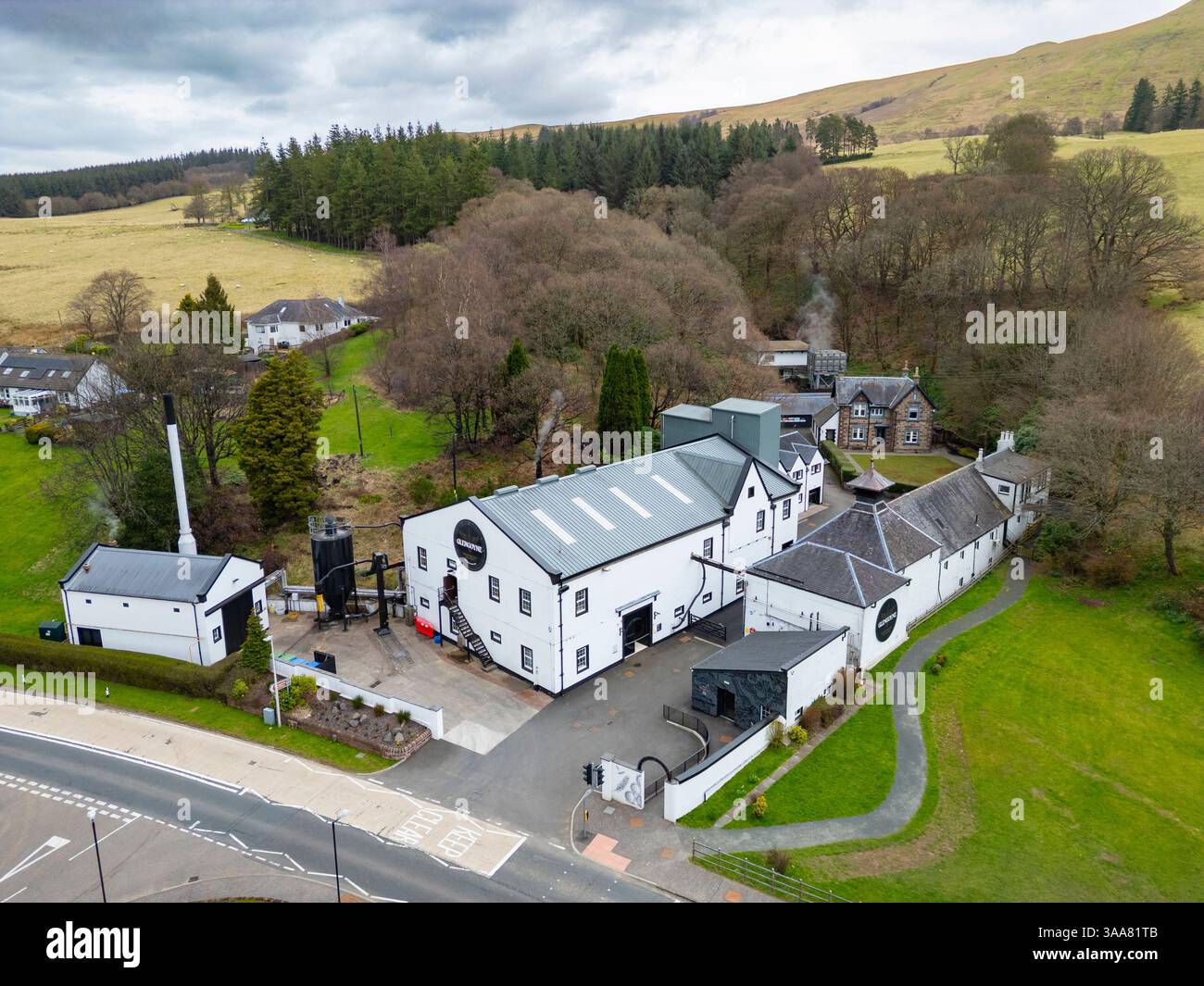 Aerial view of Glengoyne single malt Scotch Whisky Distillery, Dumgoyne ...