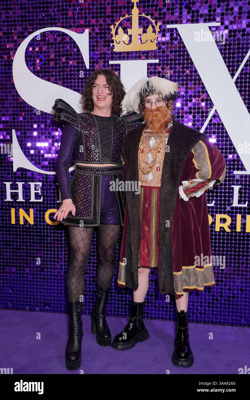 Writers Toby Marlow (left) and Lucy Moss attends the premiere of Six ...
