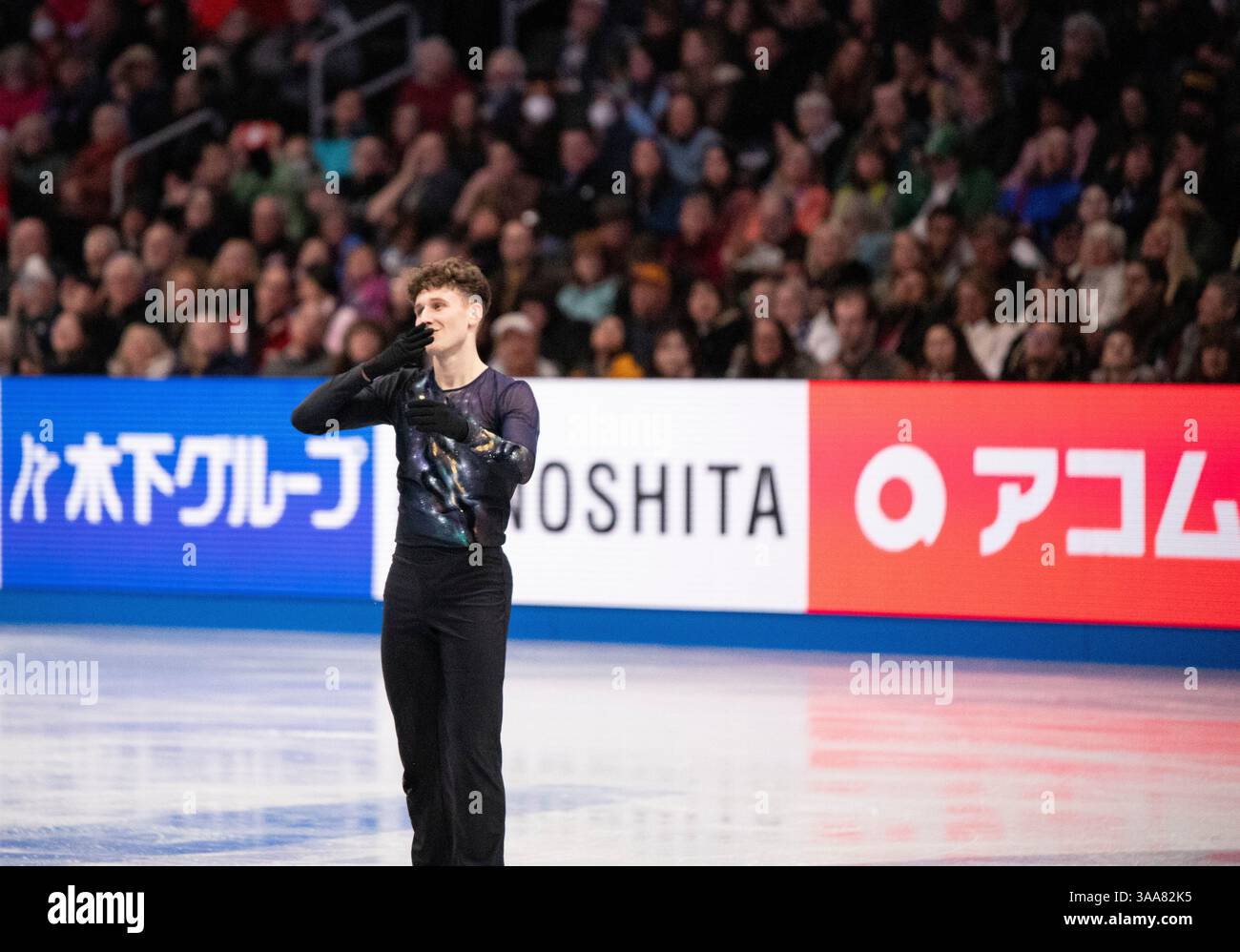 Boston,. MA. March 28, 2025. Lukas Britschgi finishes his Free Skate at ...