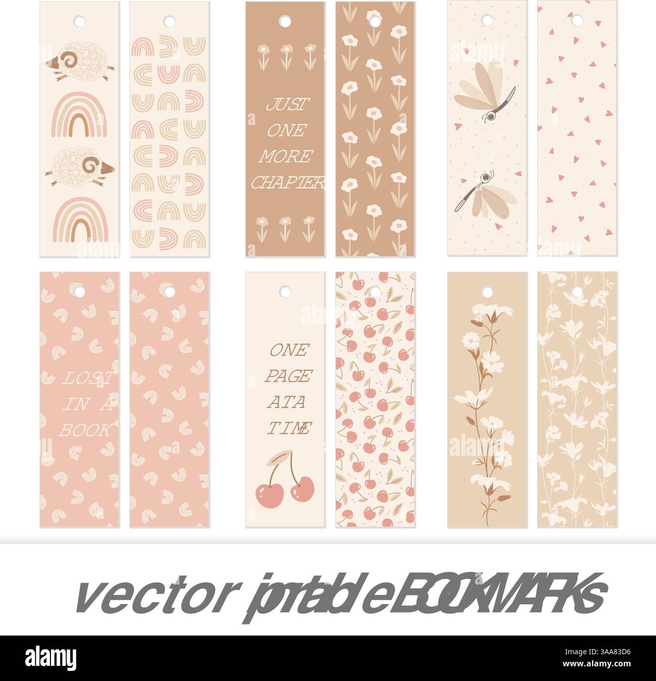 Cute girly printable bookmarks with editable text, vector format ...