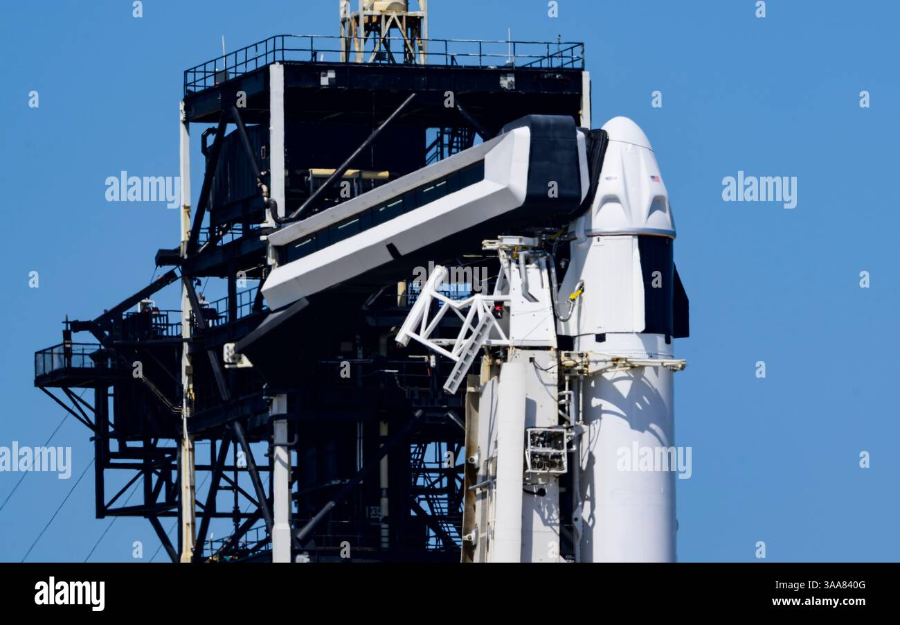 Merritt Island, Florida, USA. 31st Mar, 2025. A SpaceX Falcon 9 rocket with the Crew Dragon ...