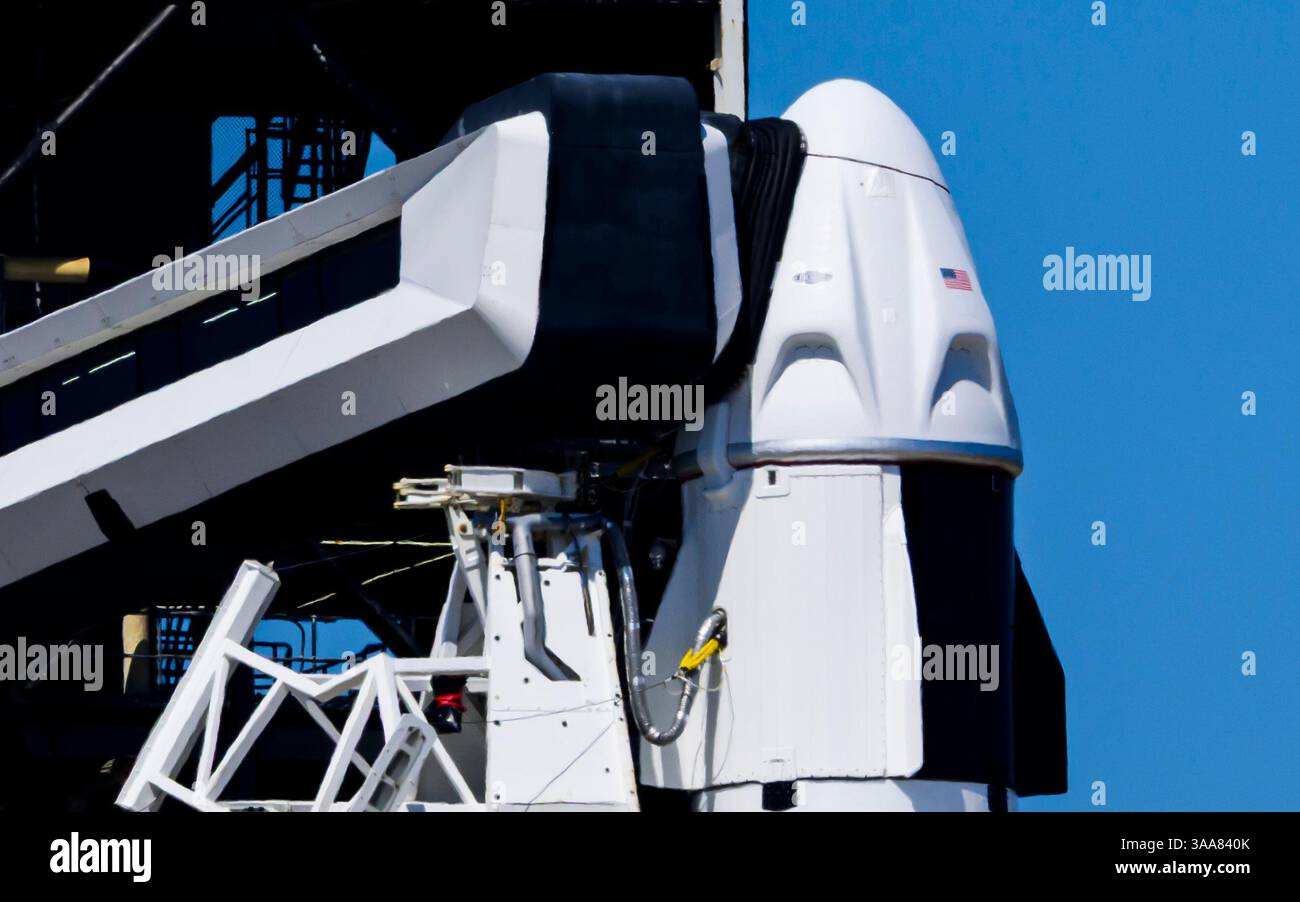 Merritt Island, Florida, USA. 31st Mar, 2025. A SpaceX Falcon 9 rocket with the Crew Dragon ...