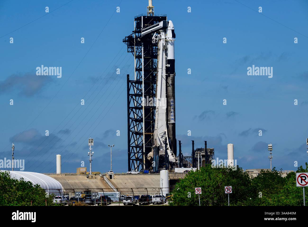 March 31, 2025, Merritt Island, Florida, USA: A SpaceX Falcon 9 rocket with the Crew Dragon ...