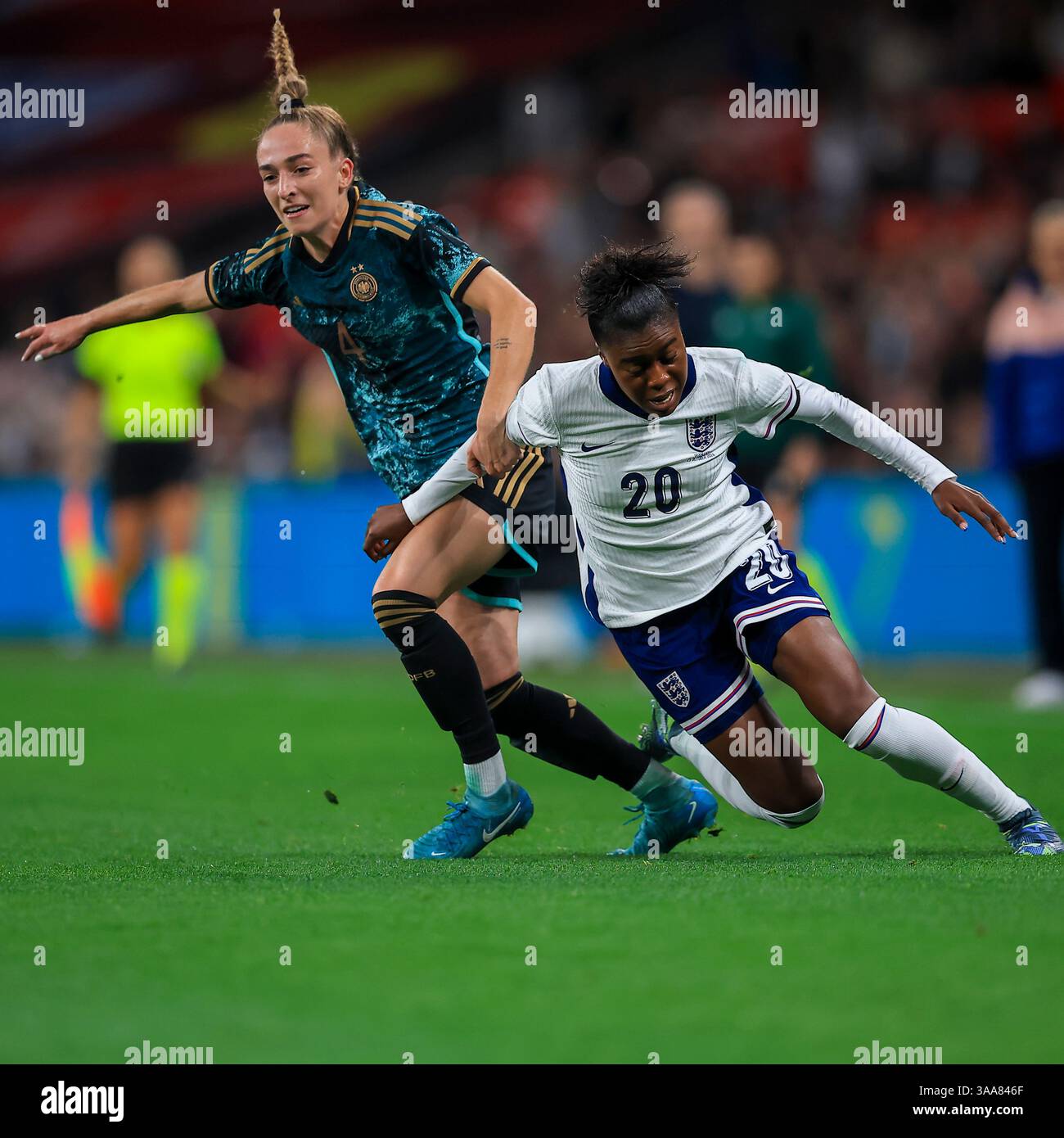 Germany Defender Sophia Kleinherne (4) battles with England Forward ...