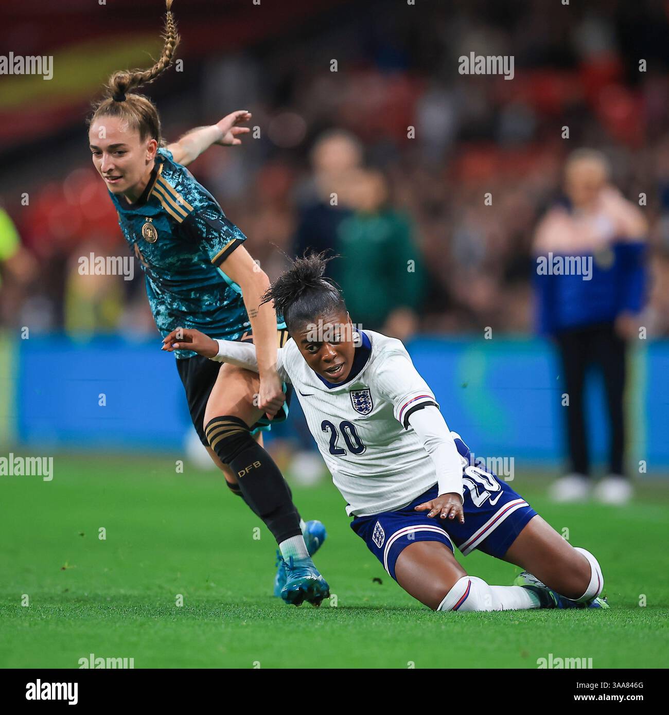 Germany Defender Sophia Kleinherne (4) battles with England Forward ...
