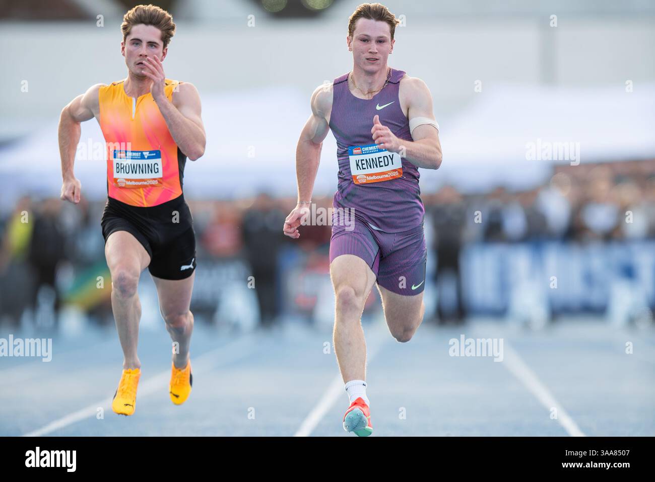 Lachlan Kennedy (right) seen in action with Rohan Browning (left) at ...